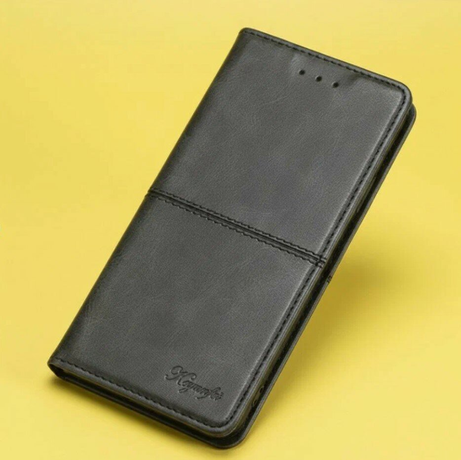 Чехол-книжка для Samsung Galaxy S23 Ultra из эко-кожи прошитый прострочкой Ретро черный с магнитной крышкой