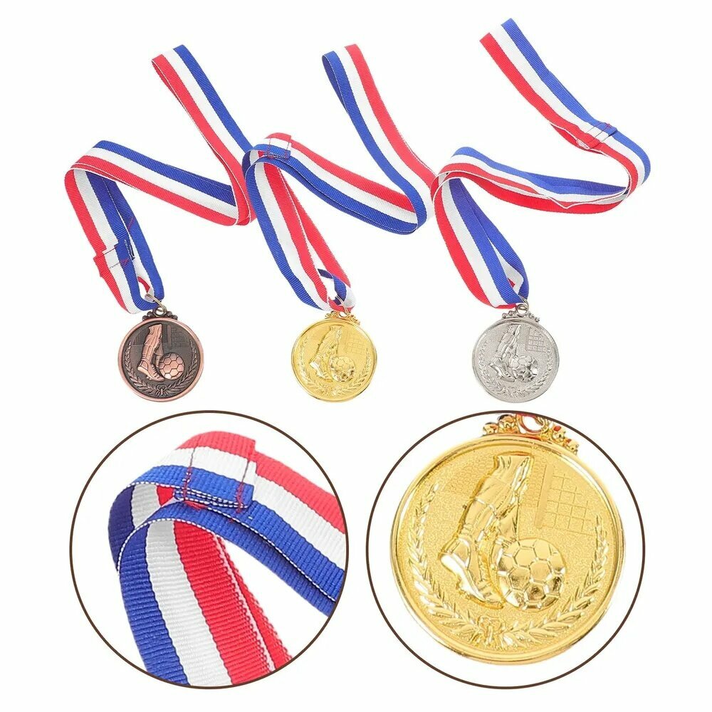 Набор медалей из цинкового сплава и полиэстера для спортивных наград, 3 шт