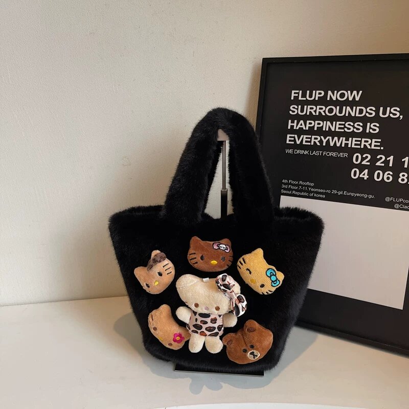 Милый мультяшный клатч для женщин 2025 года, новая осенне-зимняя текстурированная пушистая сумка-ведро, универсальная пушистая сумка