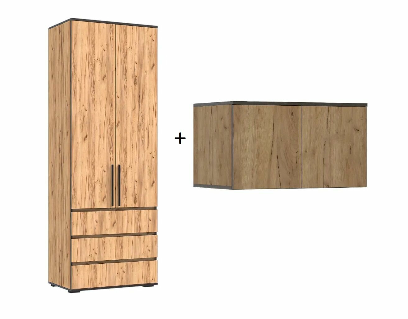 Норд Шкаф 2-х ств. 80 см. с ящиками + антресоль Дуб Крафт