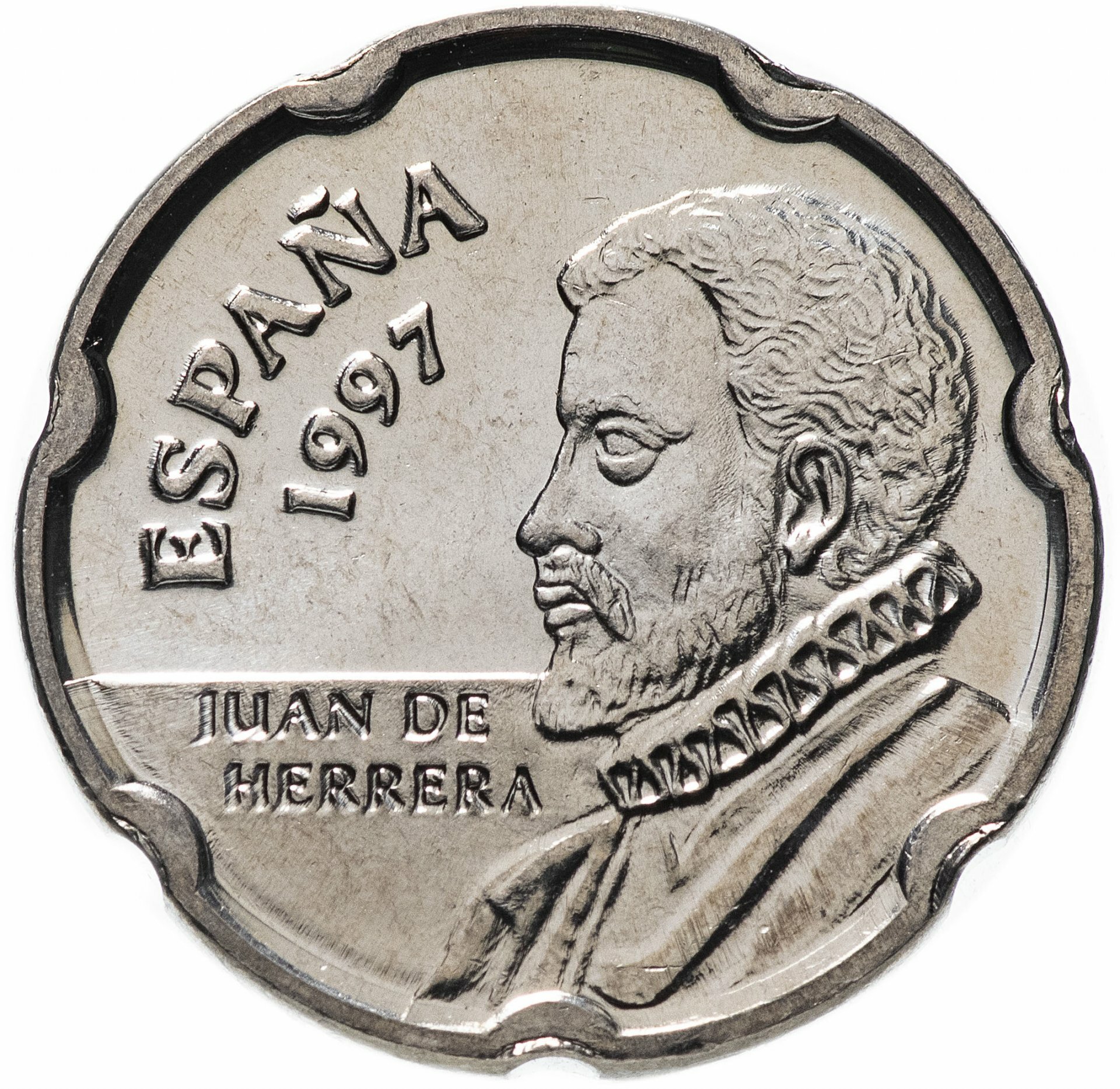 Испания 50 песет pesetas 1997 "Хуан де Эррера", Мельхиор медь-никель, в сохранности UNC