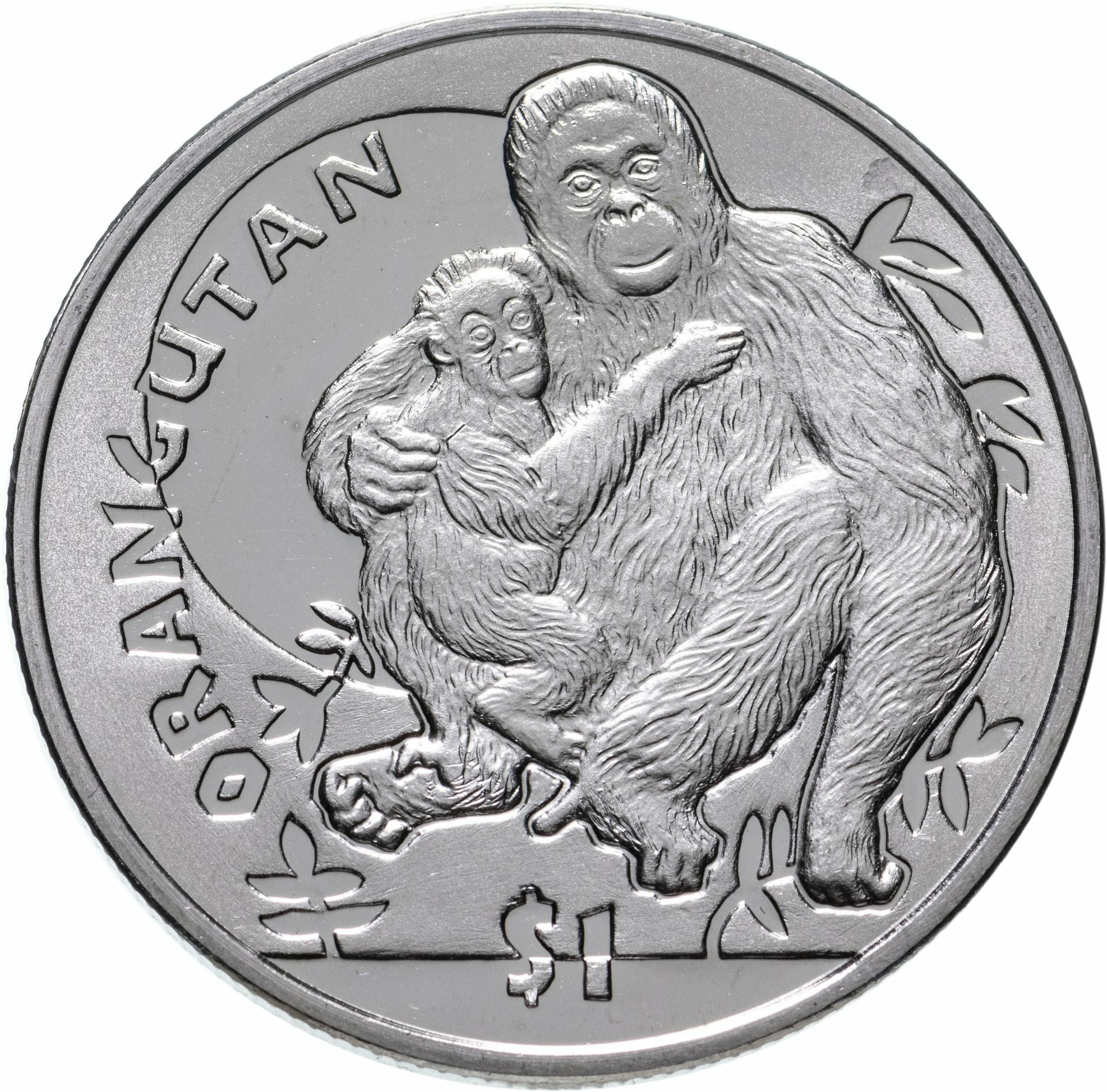 Сьерра-Леоне 1 доллар dollar 2010 "Обезьяны - Орангутан", Мельхиор медь-никель, в сохранности UNC