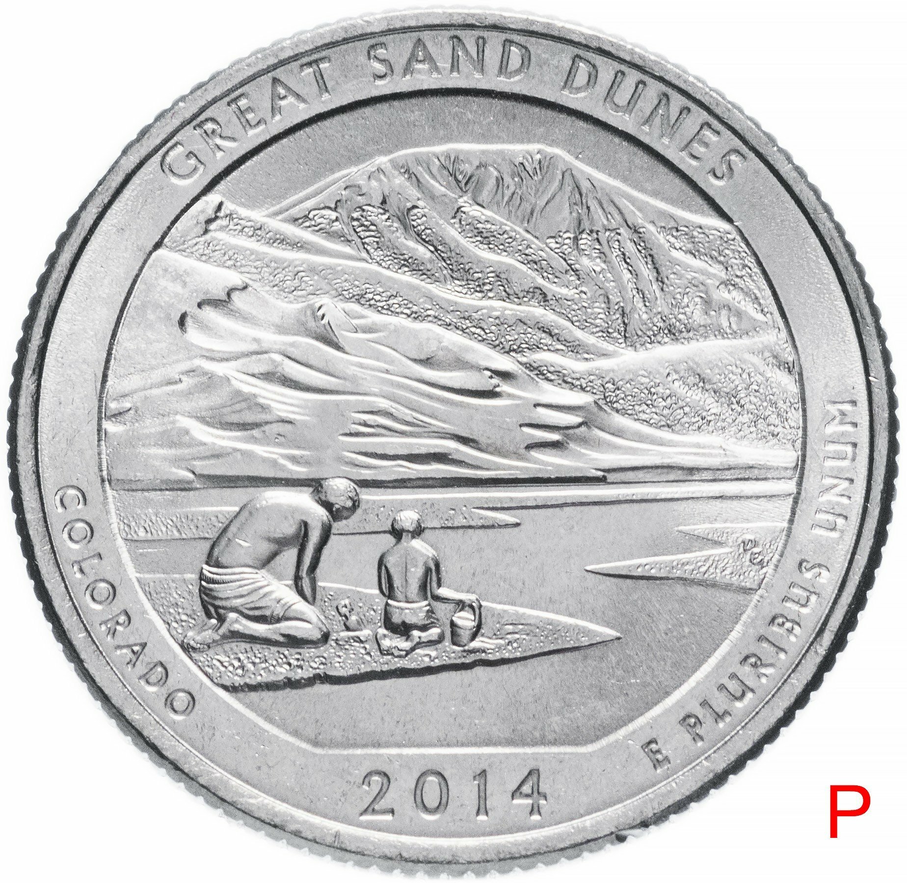 США 1/4 доллара 25 центов, квотер 2014 P — "Национальный парк Грейт-Сэнд-Дьюнс" 24-й парк, Мельхиор медь-никель 900, в сохранности UNC