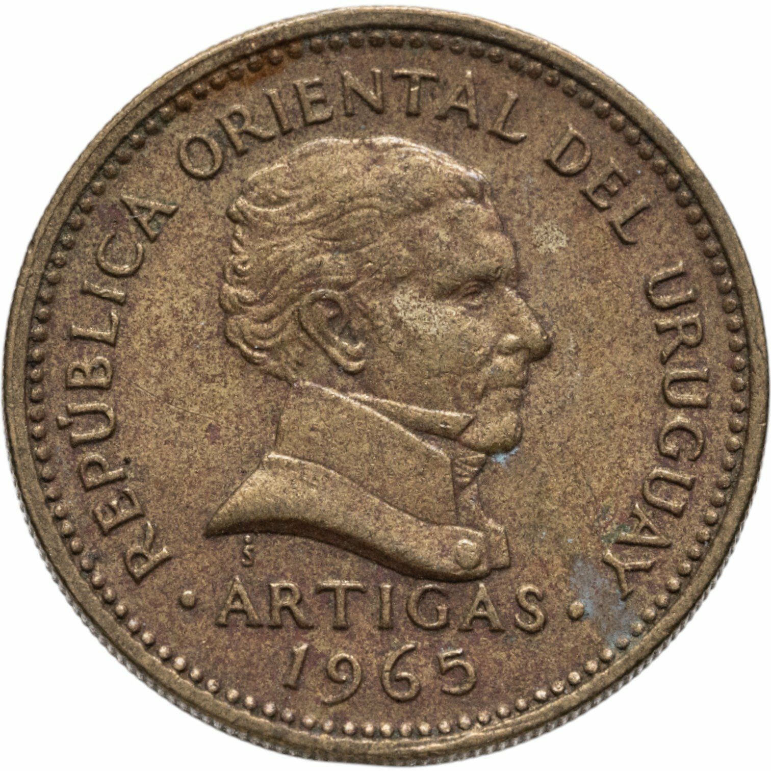 Уругвай 1 песо peso 1965, Бронза, в сохранности VF-XF