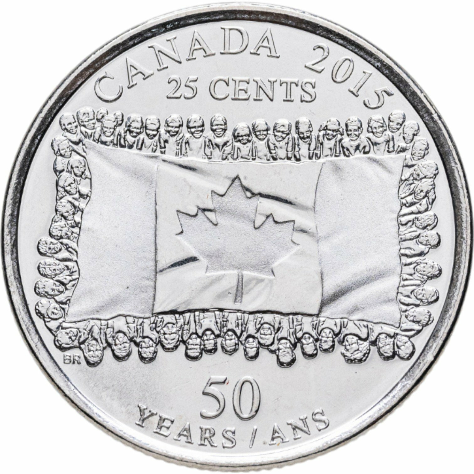 Канада 25 центов cents 2015 "50 лет флагу Канады", Сталь, в сохранности UNC