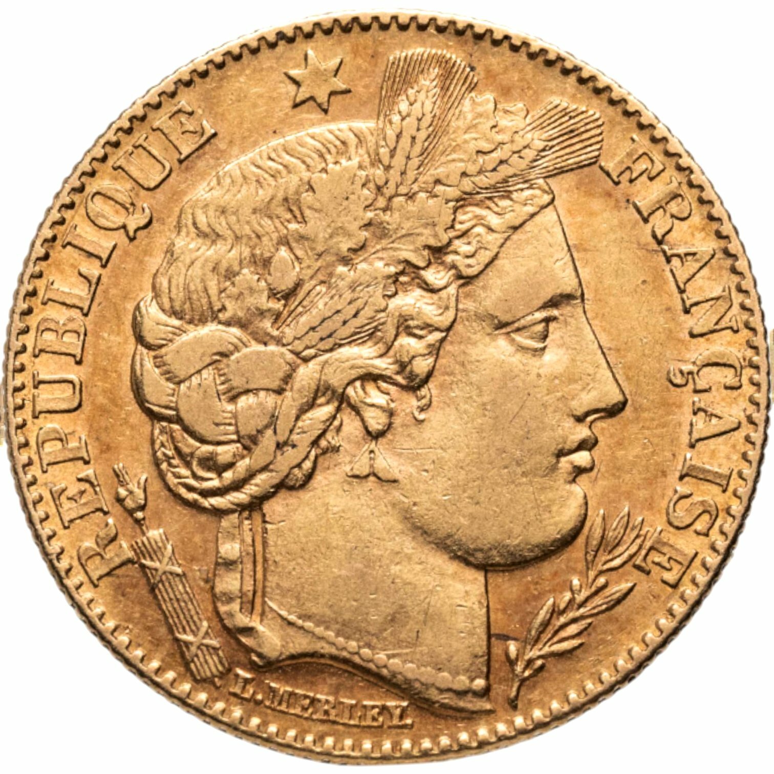 Франция 10 франков francs 1899 "A", Золото 900, в сохранности XF