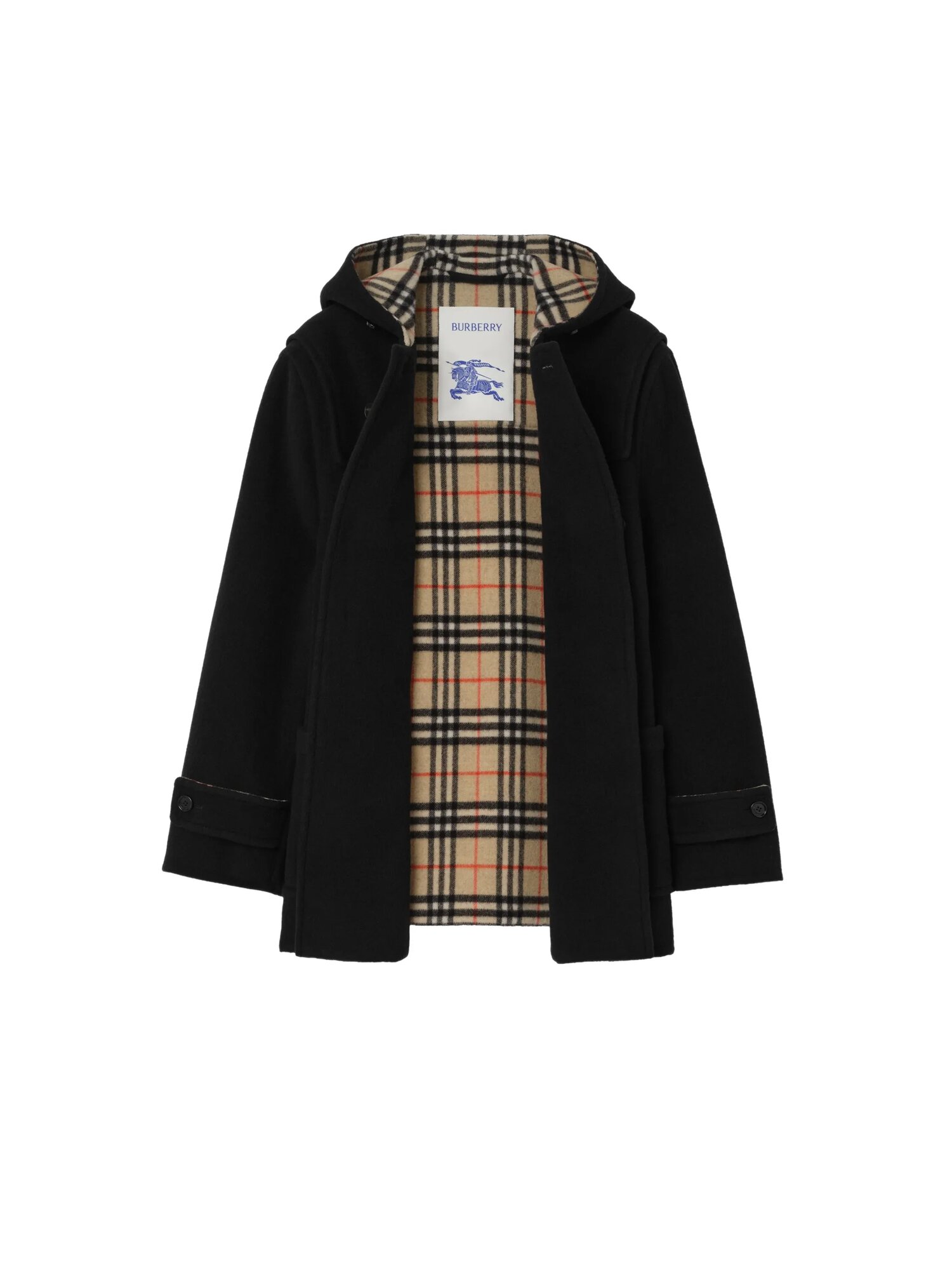Пальто BURBERRY Hooded check wool duffle coat, размер 54, black / black — фото 1