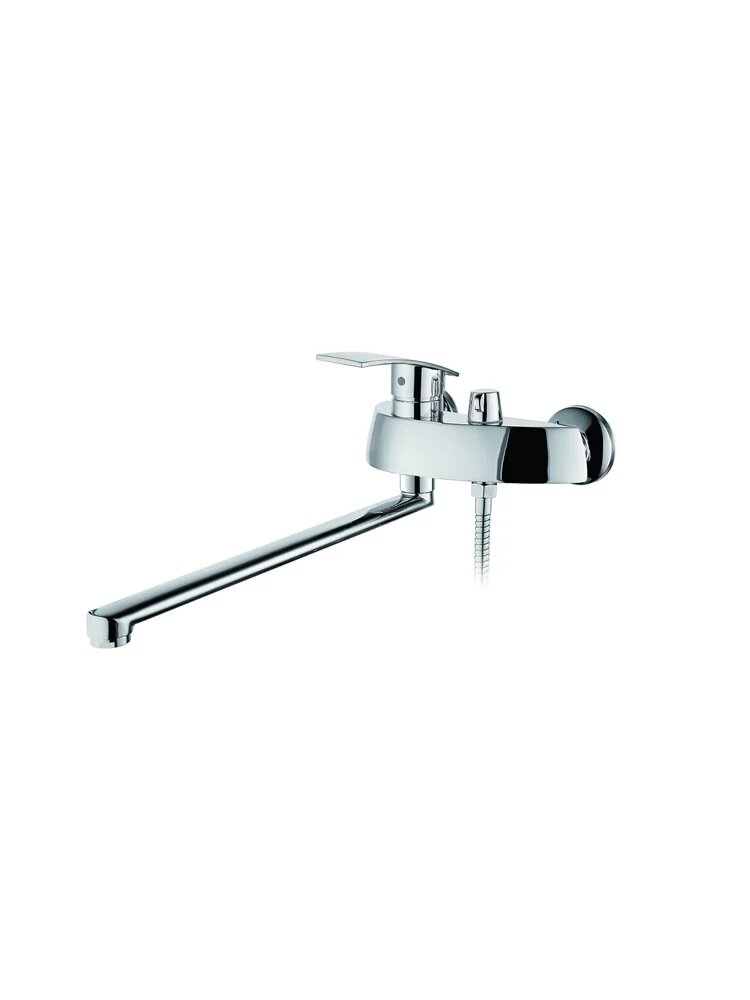 Смеситель с длинным изливом для ванны BOOU B8213-46F с душевым гарнитуром, поворотный, латунный, хром, глянцевый, смеситель для ванны с душем, рычажный, с настенным держателем