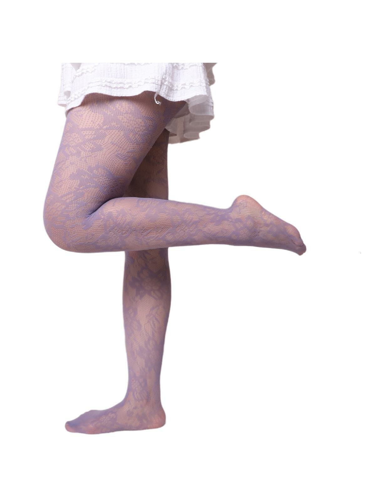 Цветные колготки-сетка с цветочным узором, Фиолетовый