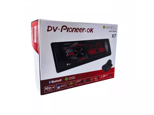 Автомагнитола DV-Pioneer оk 67 1Din, Bluetooth, подсветка, usb, aux, fm, мультируль