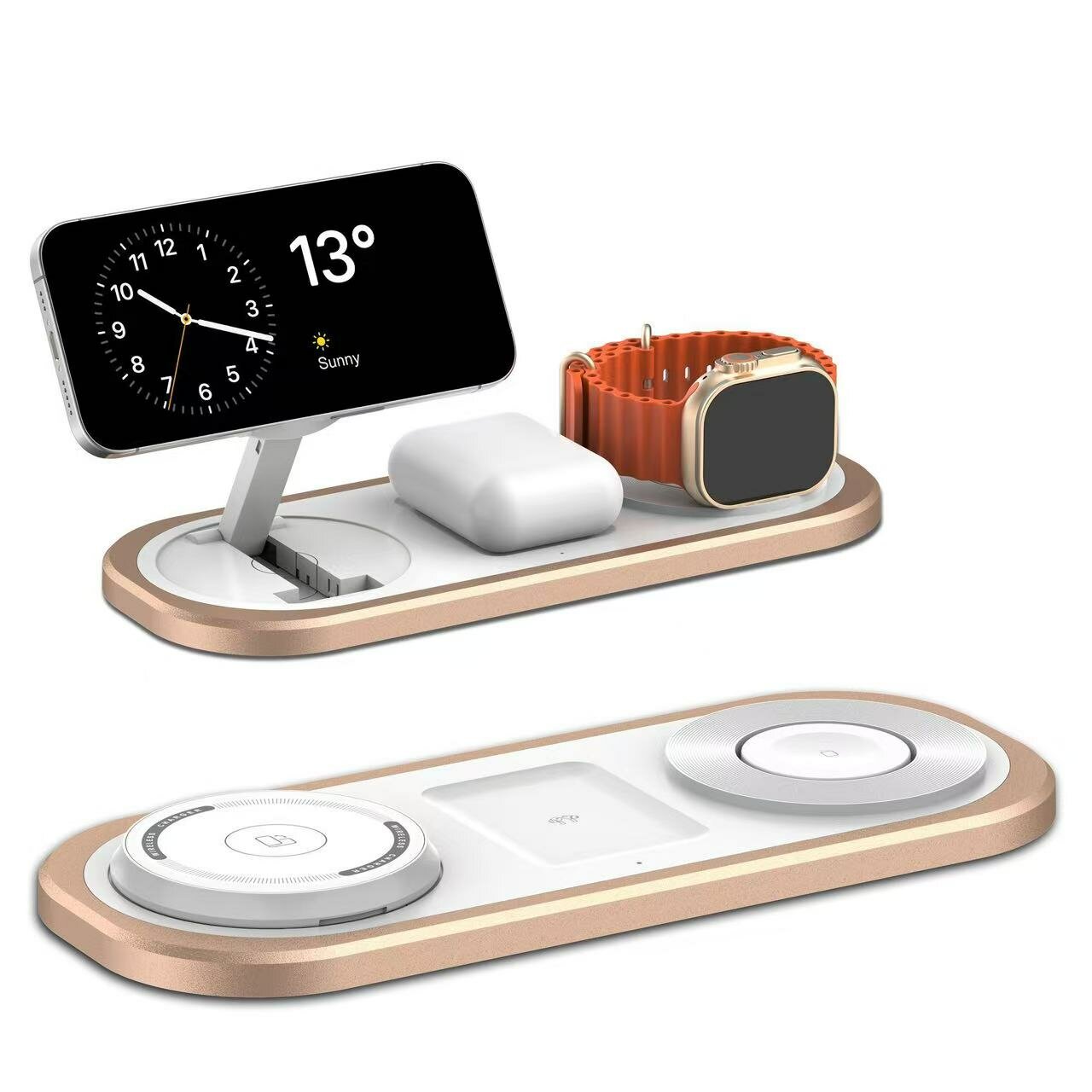 Беспроводная зарядная станция 3в1, зарядка MagSafe для телефона, часов, наушников, портативная зарядка, золотой