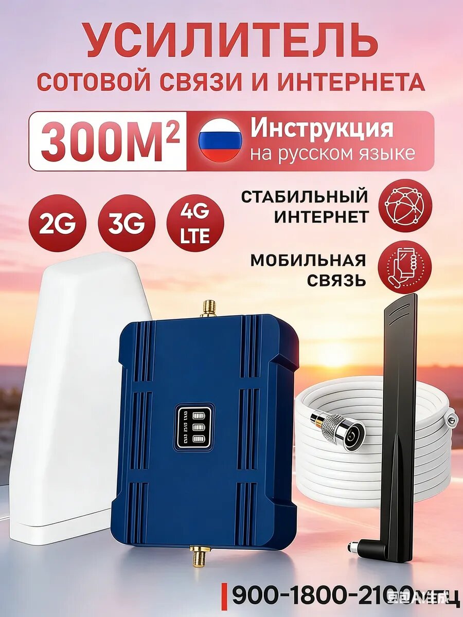 Усилитель сотовой связи и интернета-телефона 2G, 3G и 4G, 900 - 1800-2100 МГц -усилитель gsm сигнала