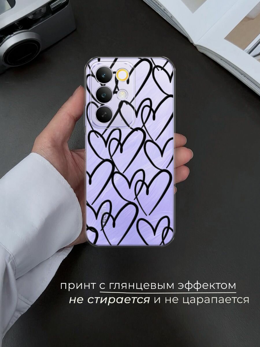 Силиконовый чехол на Realme C85 / Реалми C85 с принтом Hearts doodle black 1 — фото 1