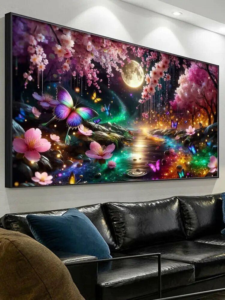 100x40cm/Алмазная мозаика "Бабочка " / Алмазная вышивка / Круглая картина стразами Полная выкладка 100х40 см размер картины(без подрамника, без рамки)