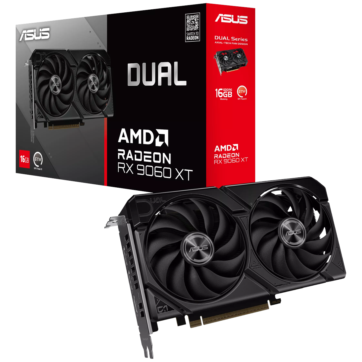 Видеокарта ASUS RX9060XT DUAL 16GB GDDR6 128bit 2xDP HDMI 2FAN RTL (DUAL-RX9060XT-16G) черный