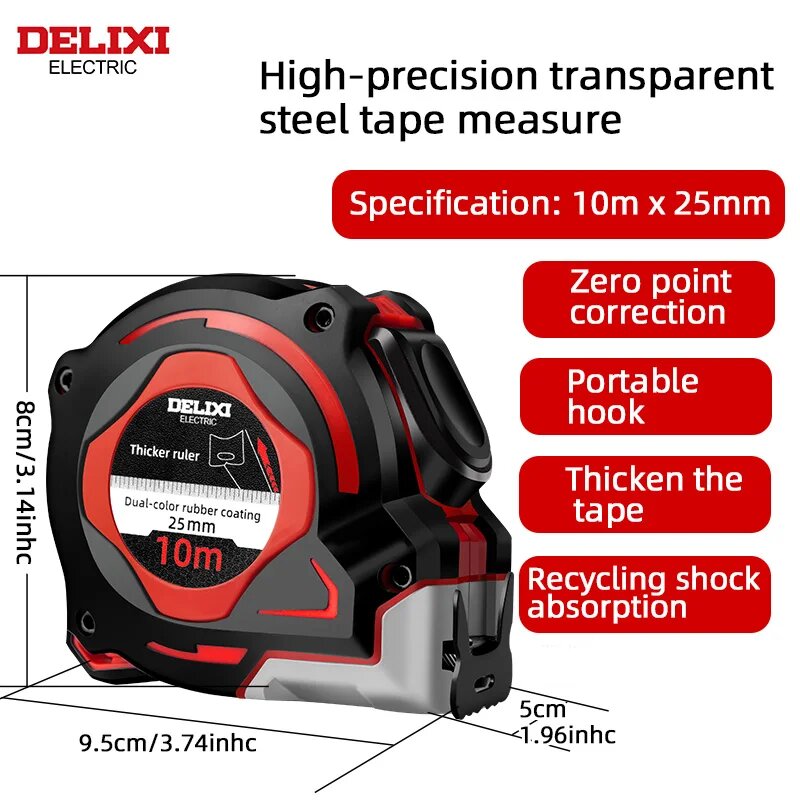 Рулетка строительная DELIXI 10м x 25mm