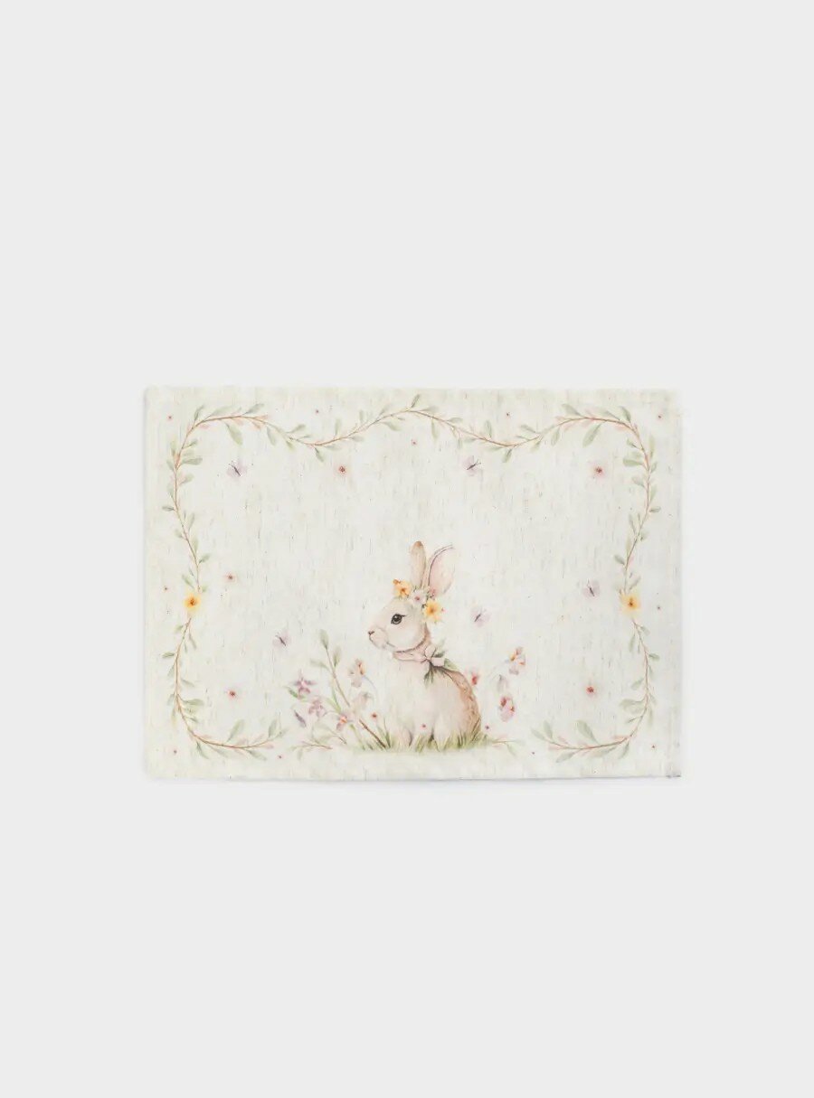 Салфетка под приборы, 30✕45 см, полиэстер/лен, бежевая, Кролик в цветах, Easter rabbit (Anna Lafarg)