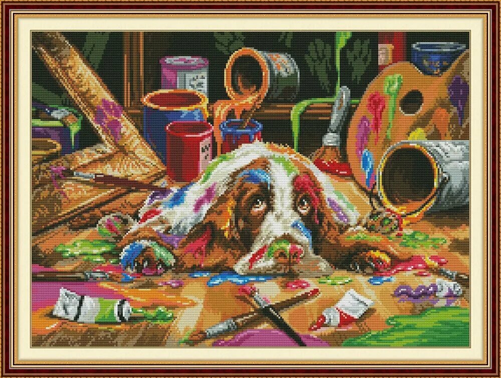 NKFвышивка крестом наборы, Схема на 14 CT "Собака, которая любит рисовать",53*41CM