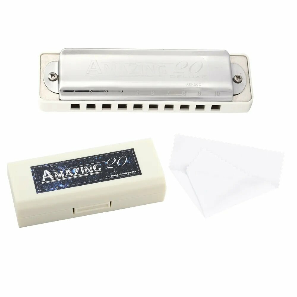 Combuy Губная гармошка KONGSHENG AM-20D с тростью из фосфорной бронзы, 10 отверстий, 20 тонов, в тональности Bb, белая