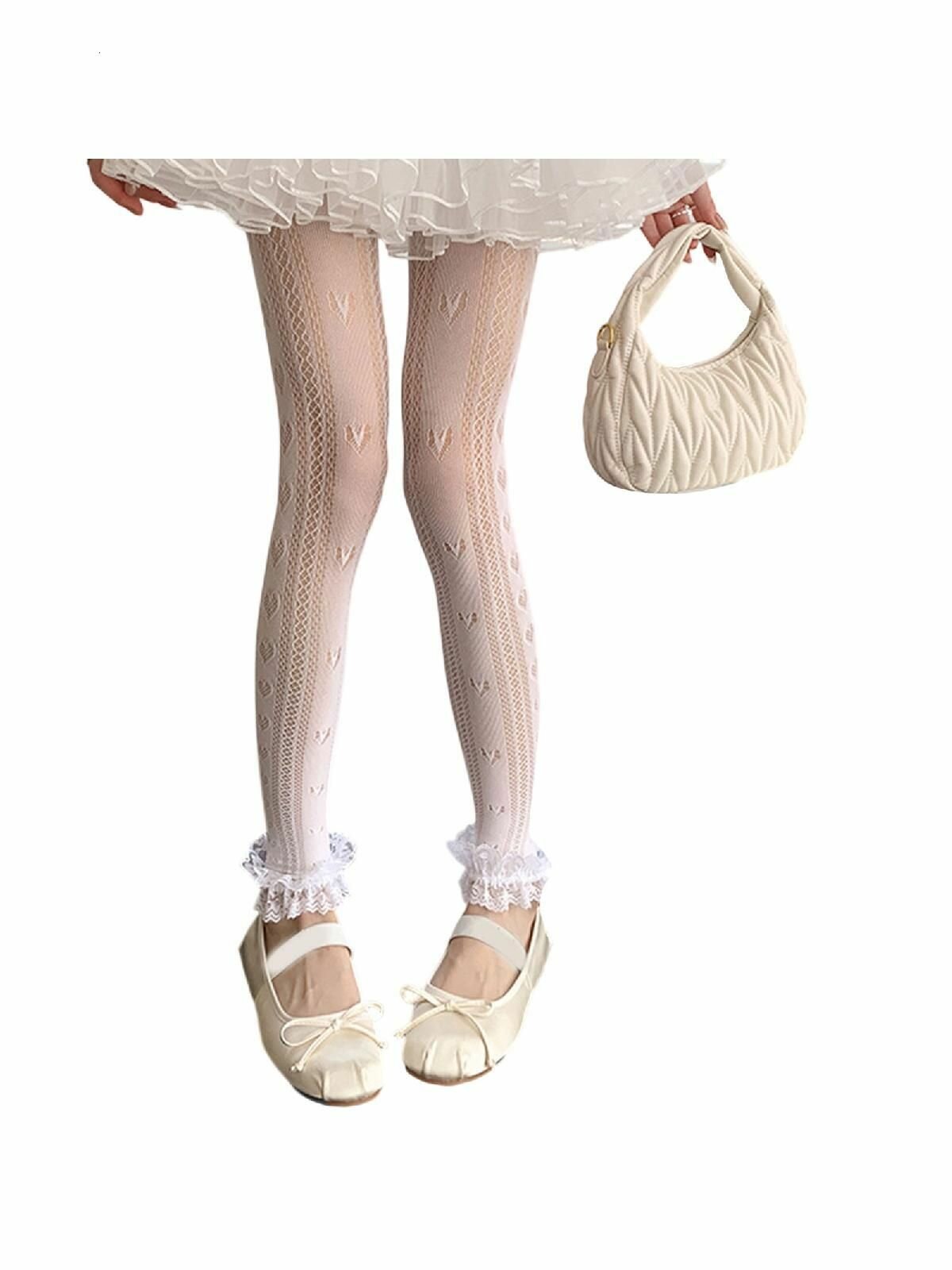 Женские ажурные сетчатые колготки, Белый