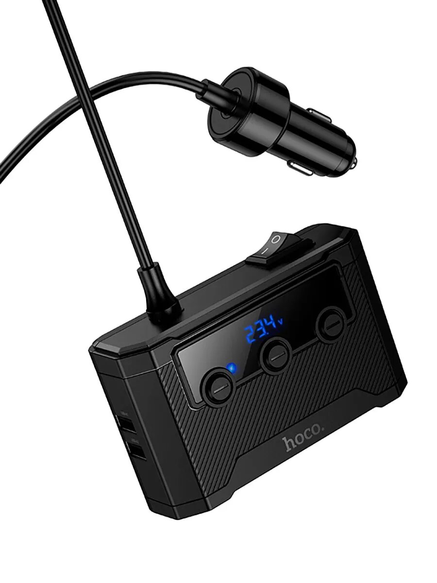 Автомобильное зарядное устройство Hoco Z64 240W (2*USB-C+2*USB+3 гнезда+индикатор напряжения) 95 см, черный