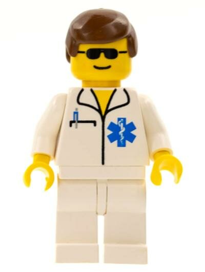 Минифигурка Lego doc014 Doctor - EMT Star of Life, White Legs, Brown Male Hair, Sunglasses