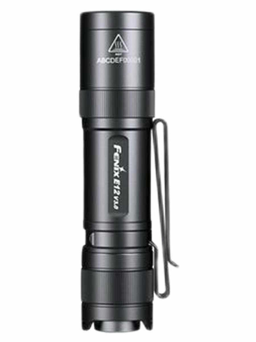 Фонарь Fenix E12, 200 люменов, питание от батарейки АА, антиабразивный HAIII, 54 г, черный — фото 1