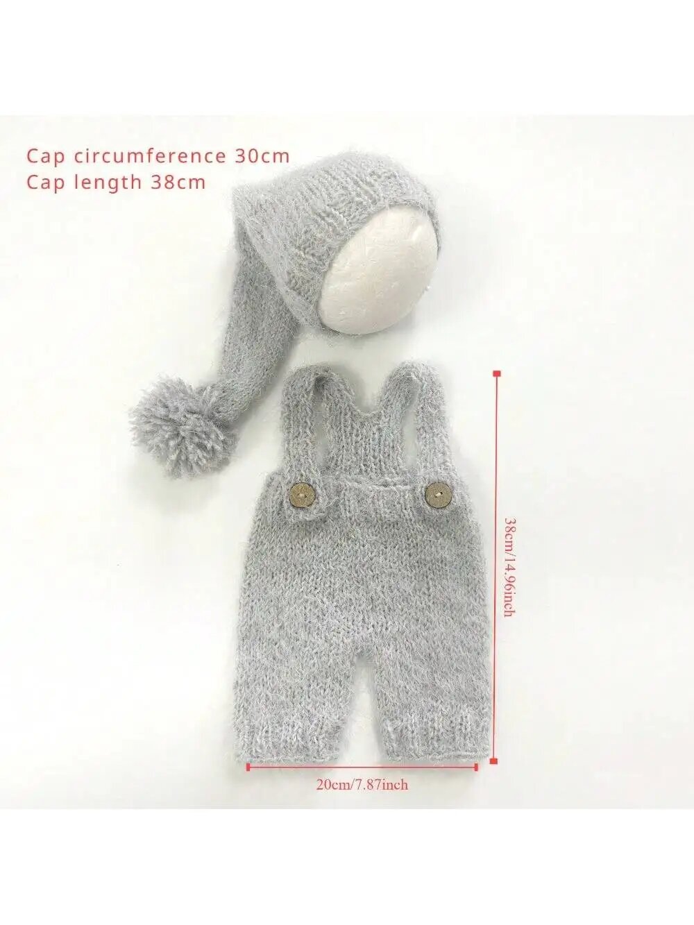 Комплект для фотосессии малыша: серый мохер, Cap circumference 30cm