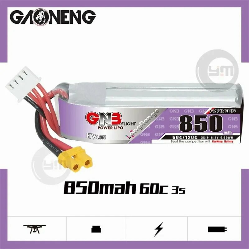 Gaoneng GNB 850mAh 60C 2S/3S/4S/6S 7.6V/11.4V/15.2V/22.8V LiPo Battery with XT30 Plug Аксессуары для игрушечных машин