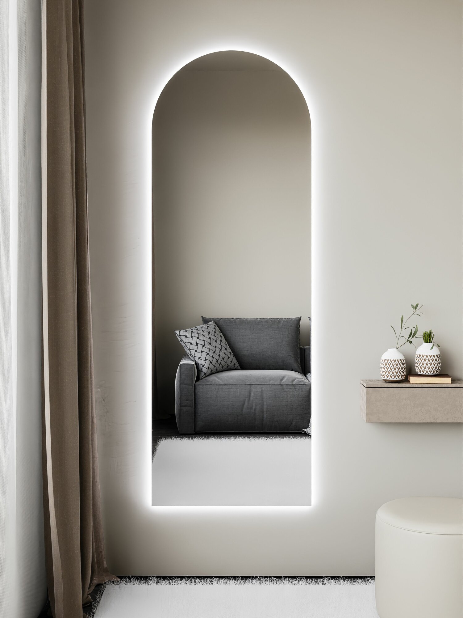 Зеркало настенное 190х60 см. BLX MIRROR М5 фигурное с подсветкой холодный свет 6000К