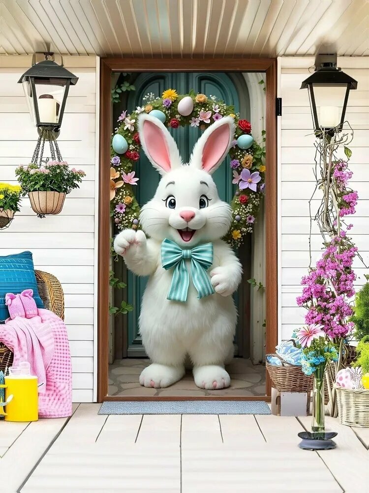 BESTSKY Украшение для двери на Пасху, Баннер с изображением пасхального кролика, Пасхальный декор для дома и улицы