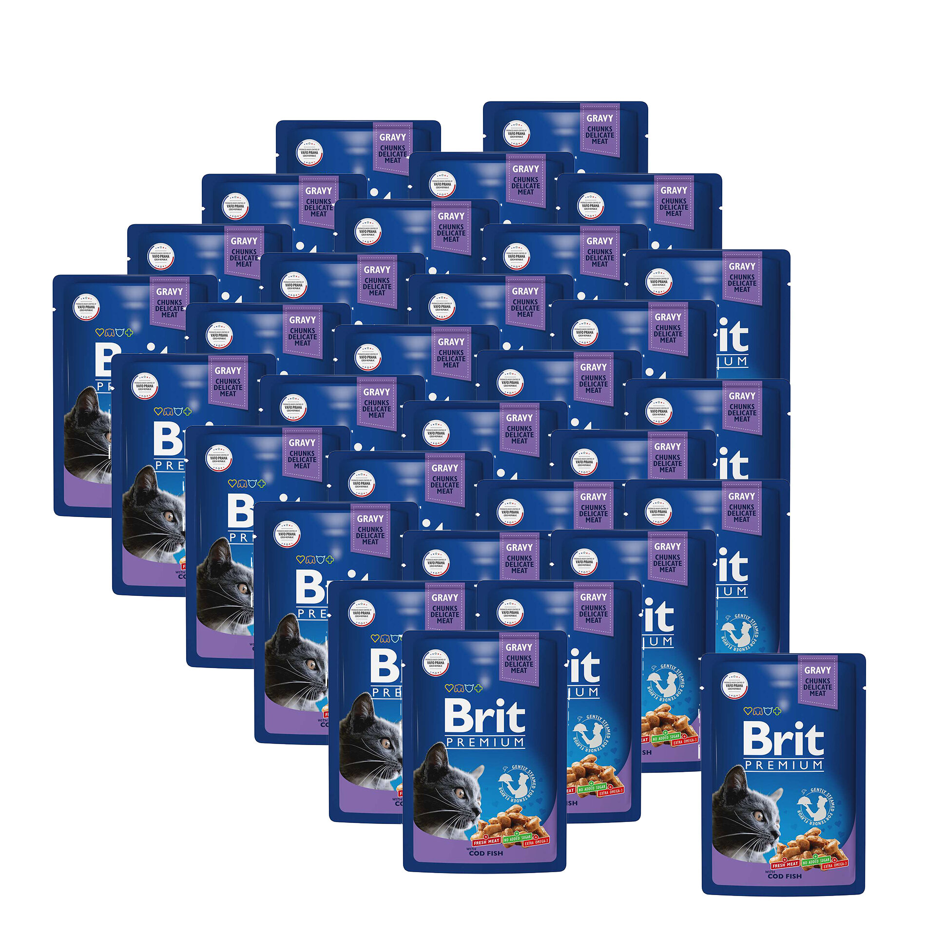 BRIT PREMIUM, Пауч для взрослых кошек, Треска в соусе, 85г x 32 шт.