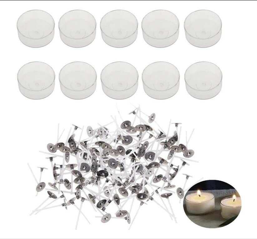 Набор для изготовления свечей: 100 фитилей для свечей, 10 пластиковых прозрачных круглых подсвечников, пустые коробки, формы для DIY свечей