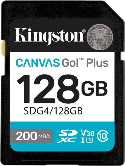 Карта памяти SD 128 Gb Kingston Canvas Go Plus Gen4 SDXC UHS-I U3 V30 200 Mb/s (SDG4/128GB)