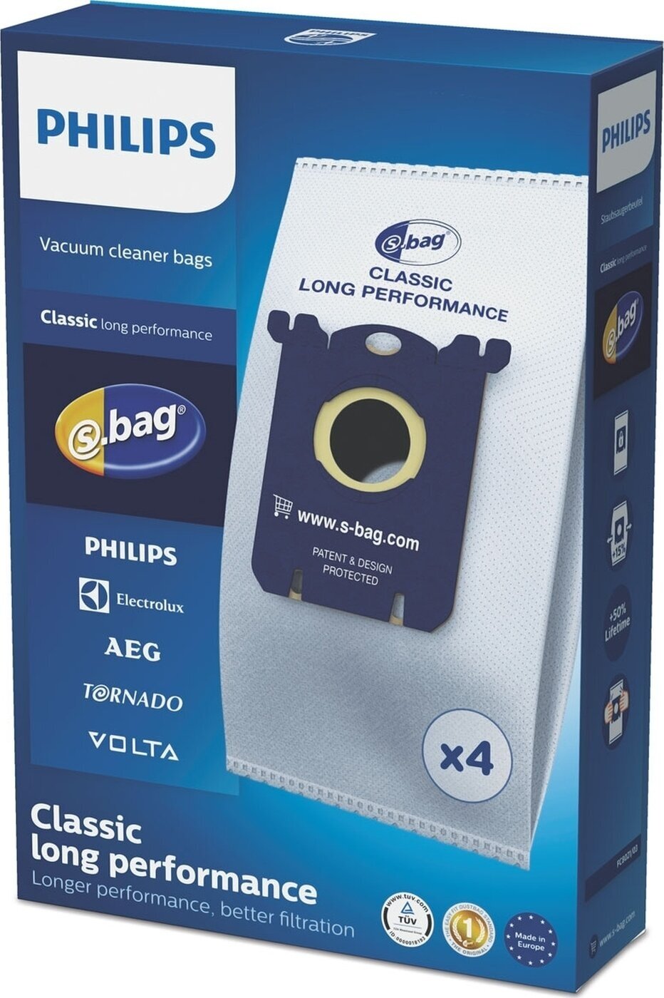 Аксессуары для пылесосов Philips Мешки для сбора пыли Philips FC8021/03 Classic Long Performance, 4 шт