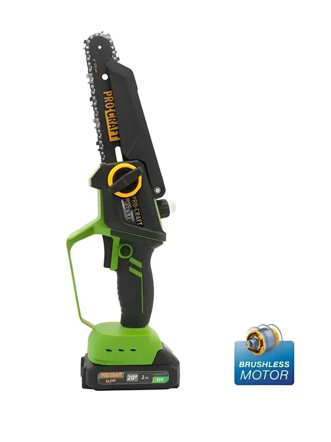 Пила цепная аккумуляторная ProCraft PKA46 2/2 20В 6" 8', 4600 об/мин (АКБ 2Ач+ЗУ+2 шины+2 цепи) кейс