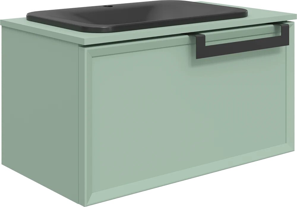 Тумба с раковиной Belinza Enrika 80 подвесная, 80 см, зеленая, матовая, из МДФ, с ящиками, раковина для ванной фаянсовая, прямоугольная