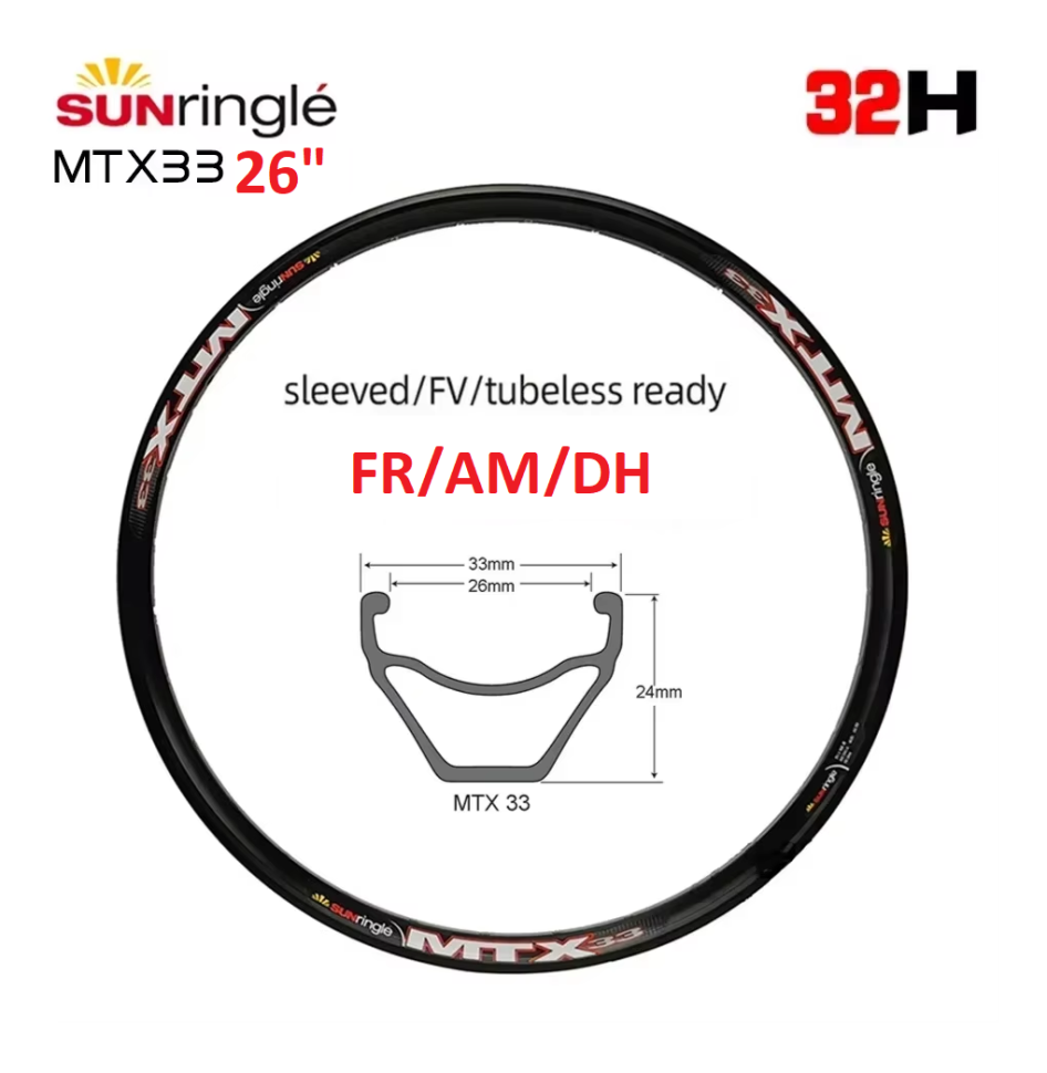 Обод 26" 32h SunRingle MTX33 Sleeved W/E Black (M26E68813605C) для велосипеда даунхил, фрирайд и эндуро
