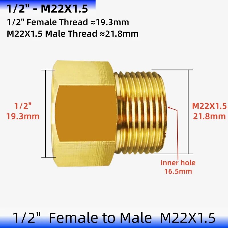 Латунный переходник для манометра M14*1.5, M20*1.5 F 1I2 - M22x1.5 M