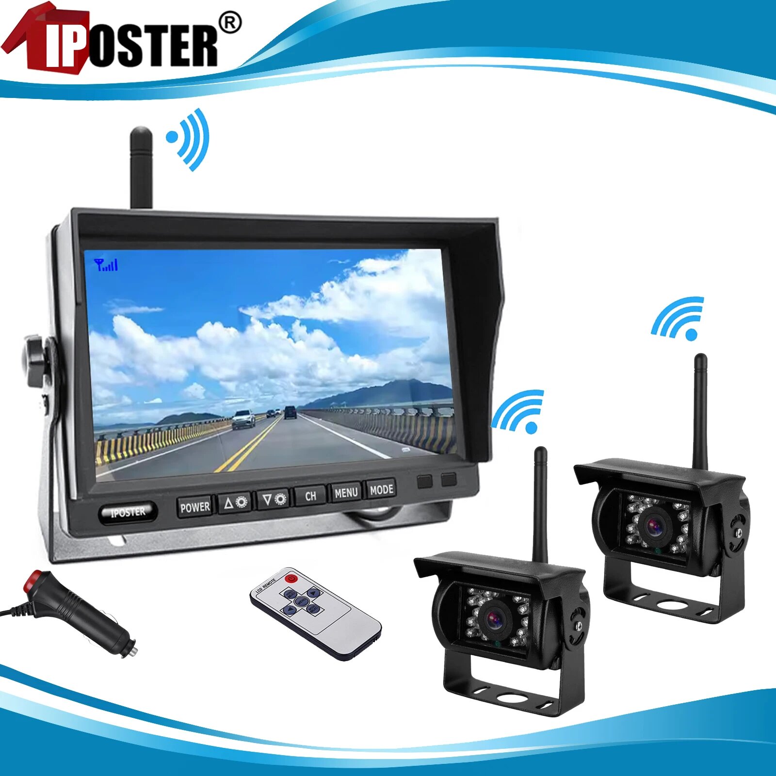 Беспроводной 7-дюймовый монитор iPoster, резервная камера заднего вида, 2 Camera Kit