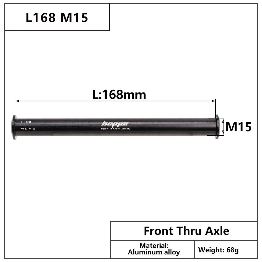 Велосипедная сквозная ось Heppe Fatbike черная алюминиевая M12 M15 L168 M15