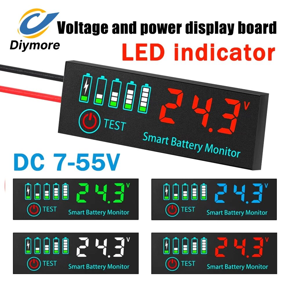 Дисплей напряжения DC 7-55V для аккумулятора, Red