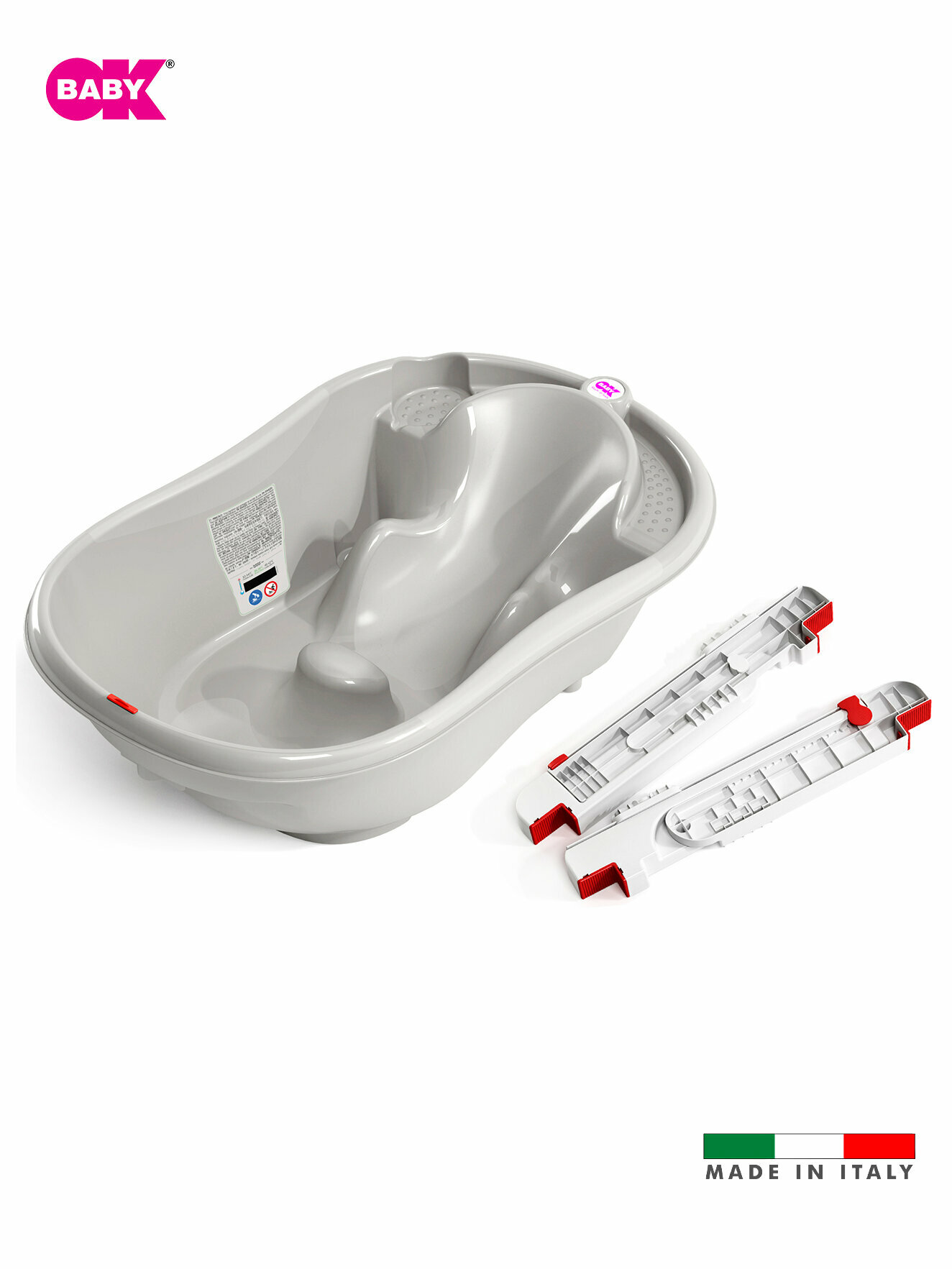 Комплект ванночка Ok Baby Onda + крепления для ванны Серый