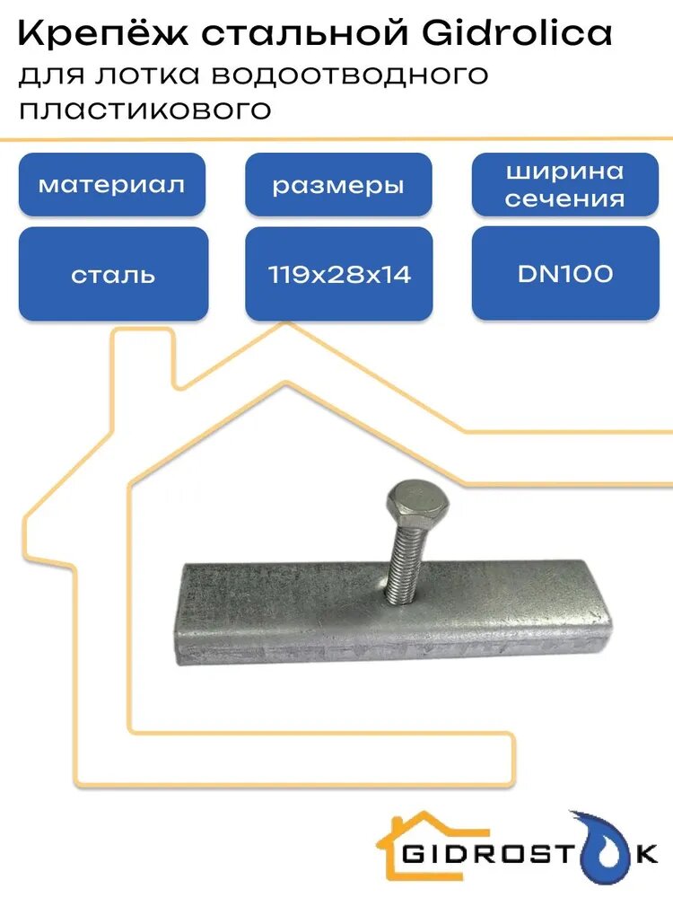 Крепеж стальной для лотка водоотводного пластикового Gidrolica DN100 с болтом 8х40 ( 10 шт)