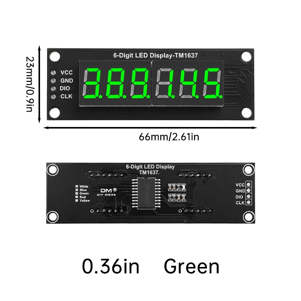 6-разрядный LED дисплей TM1637, зеленый