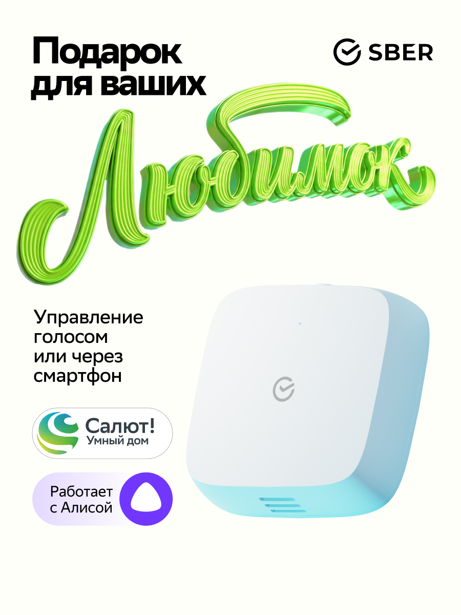 Умный датчик температуры и влажности Sber SBDV-00079, Zigbee 3.0, Совместим с Салют и Алисой, Белый