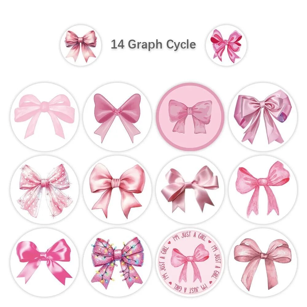 Наклейки с бантами, 14 Graph Cycle, розовые, 500 шт
