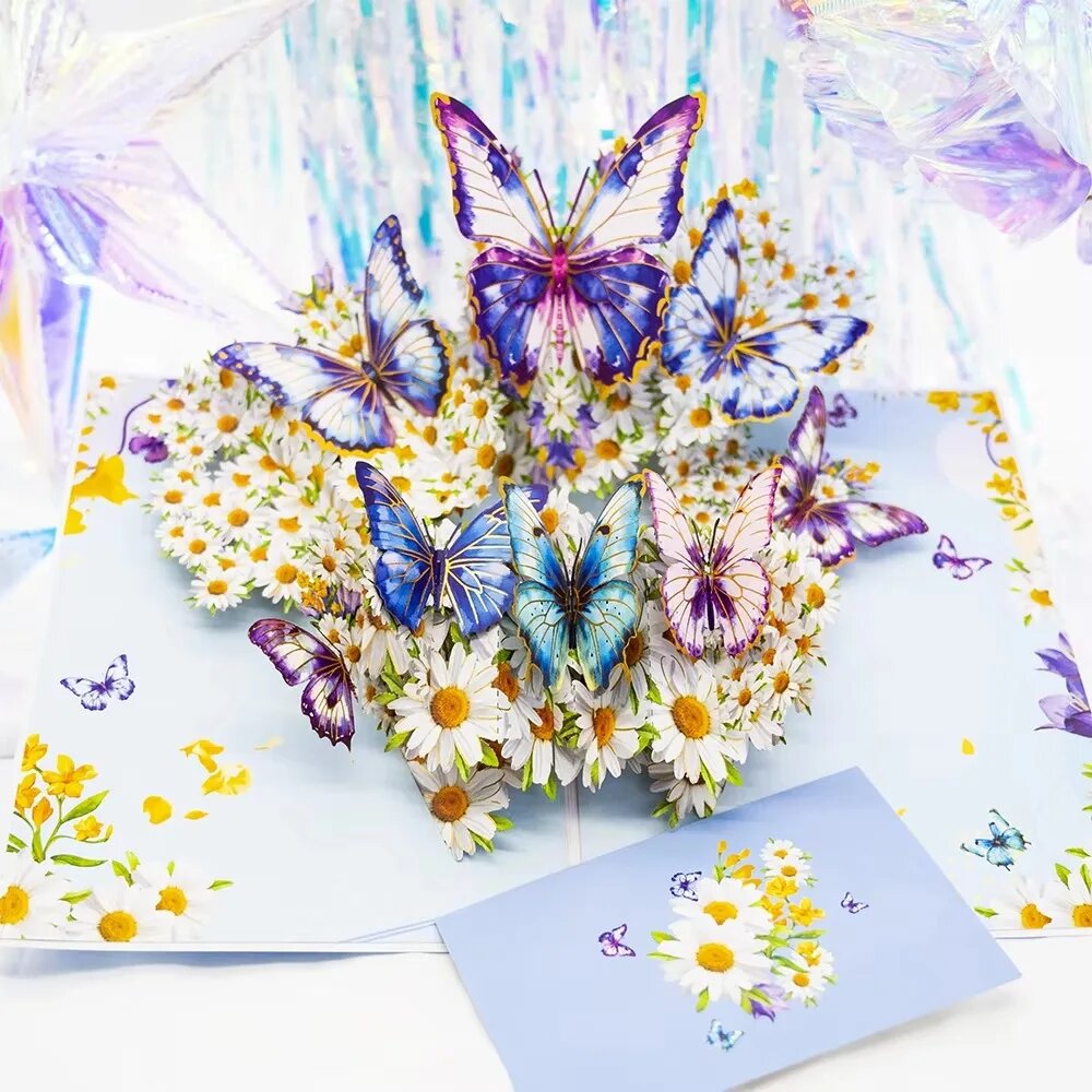 3D открытка с цветами parehope daisy butterflies