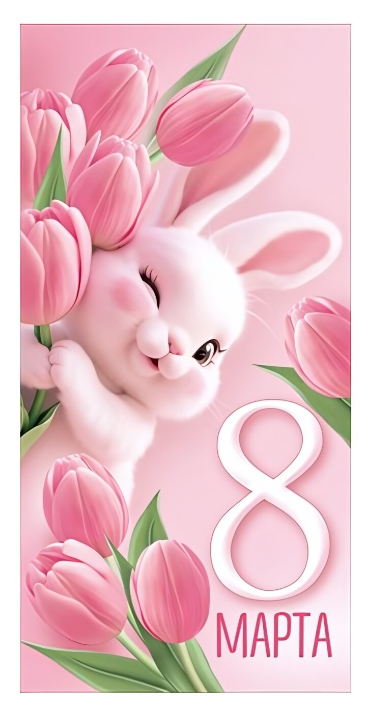 Конверт для денег «8 марта!» с кроликом и тюльпанами, розовый, праздничный