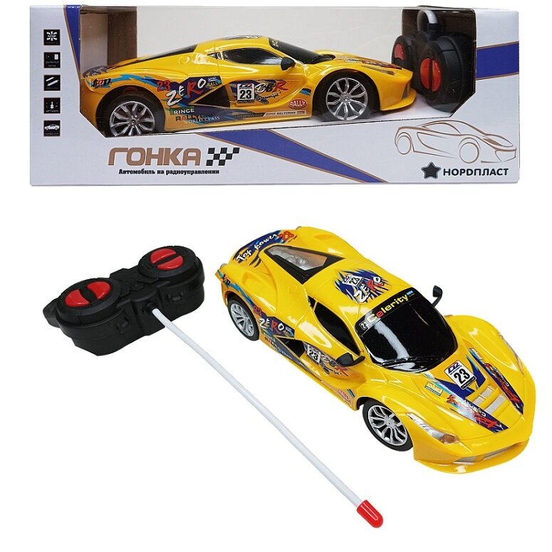 Нордпласт. Гоночная машинка, масштаб 1:20, со световыми фарами, желтая